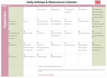 September Daily Holidays & Observances Printable Calendar - S&S Blog