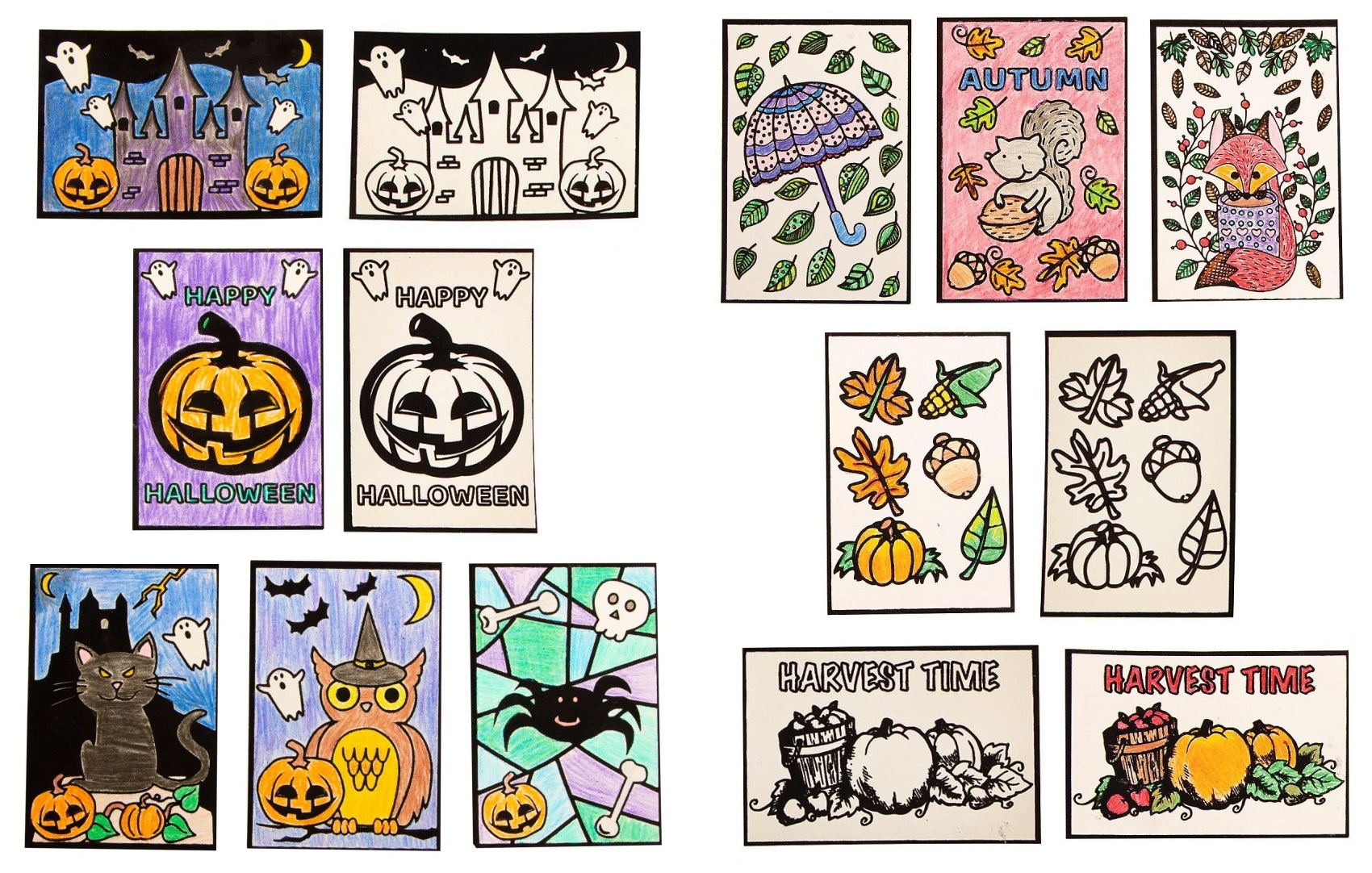 Halloween & Fall Themed Velvet Art Mini Posters Coloring Craft Project ...